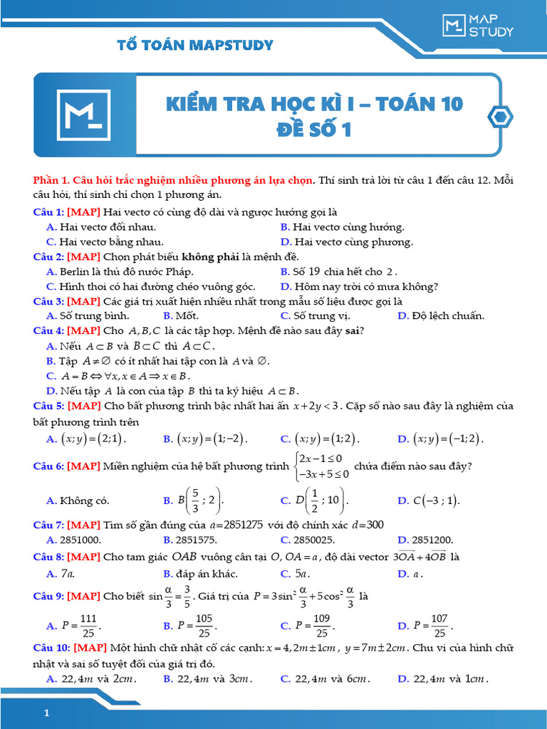 Ôn Tập Học Kỳ - Lớp 10 - Mapstudy | PDF
