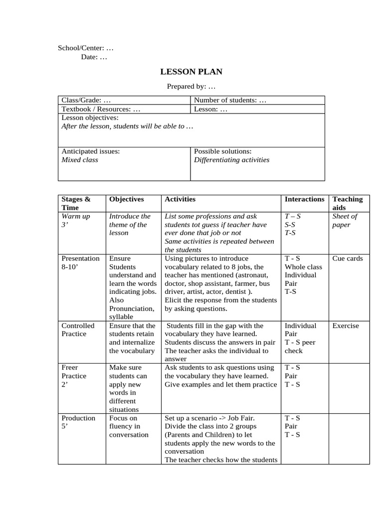 Lesson Plan - Vocabulary - Chill Guys | PDF | Teachers | Linguistics