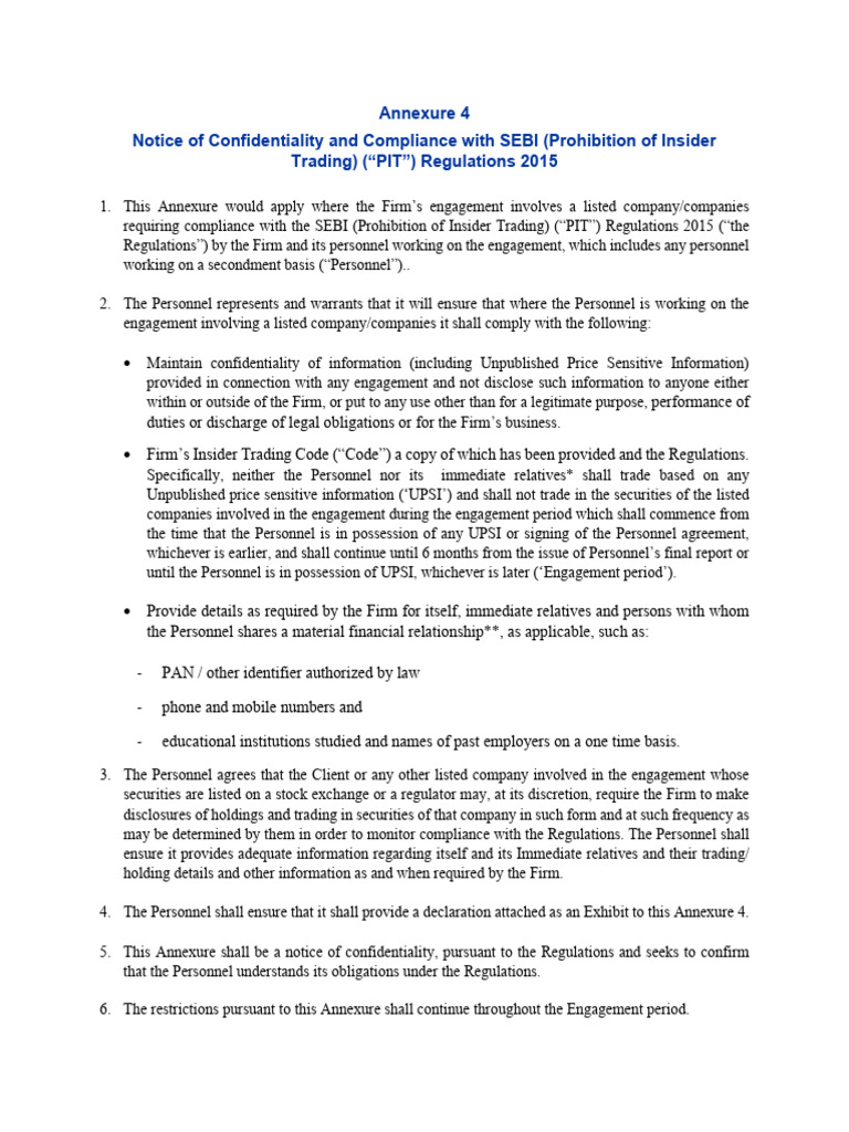 Annexure 4 | PDF | Insider Trading | Information Sensitivity