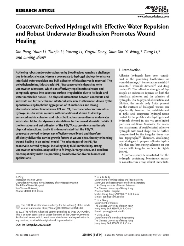 2022-Coacervate Derived Hydrogel With Effective Water Repulsion and ...