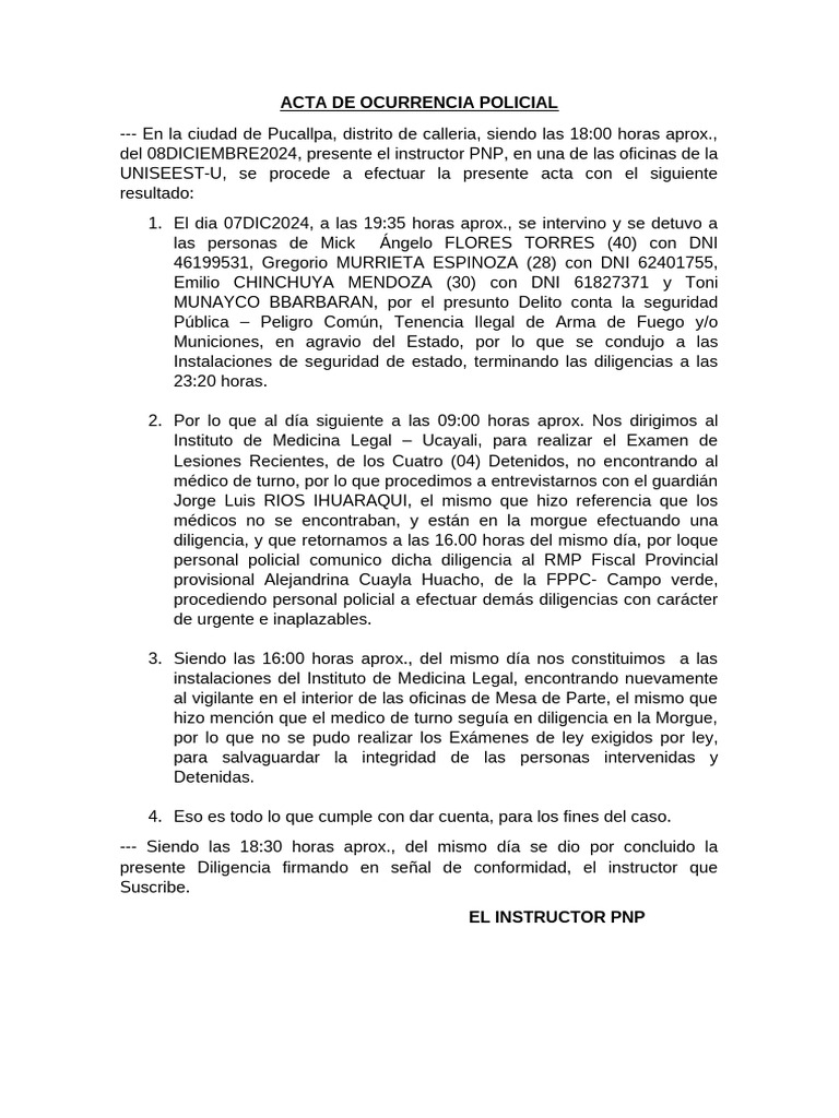 Acta de Ocurrencia Policial Rml (2) | PDF