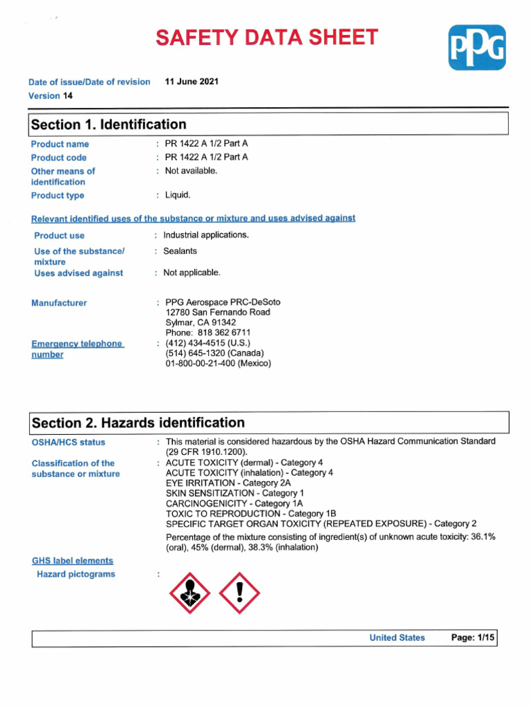Msds Pr1422a.b. | PDF