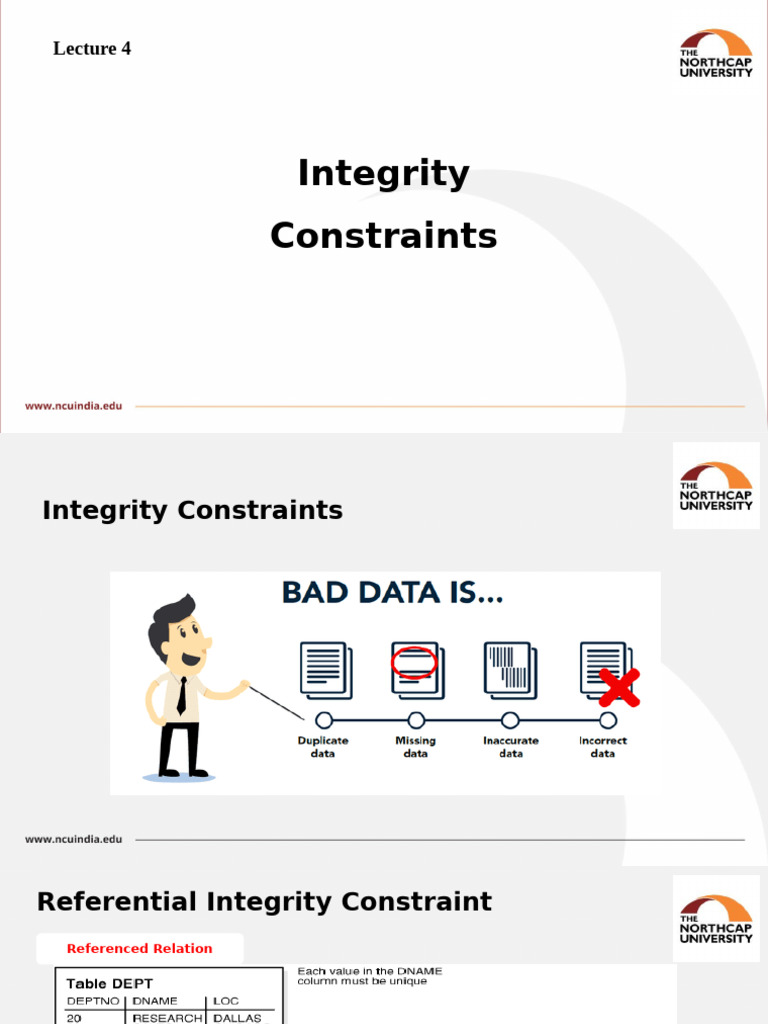 Lecture 4 - Integrity Constraints | PDF | Data | Information Science
