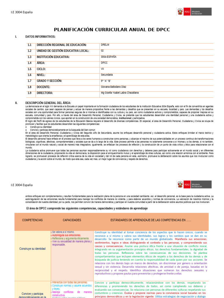 PLANIFICACIÓN CURRICULAR ANUAL DE DPCC 5to | PDF | Democracia | Ideologías políticas