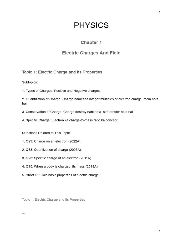 PHYSICS (1) | PDF | Electric Charge | Force