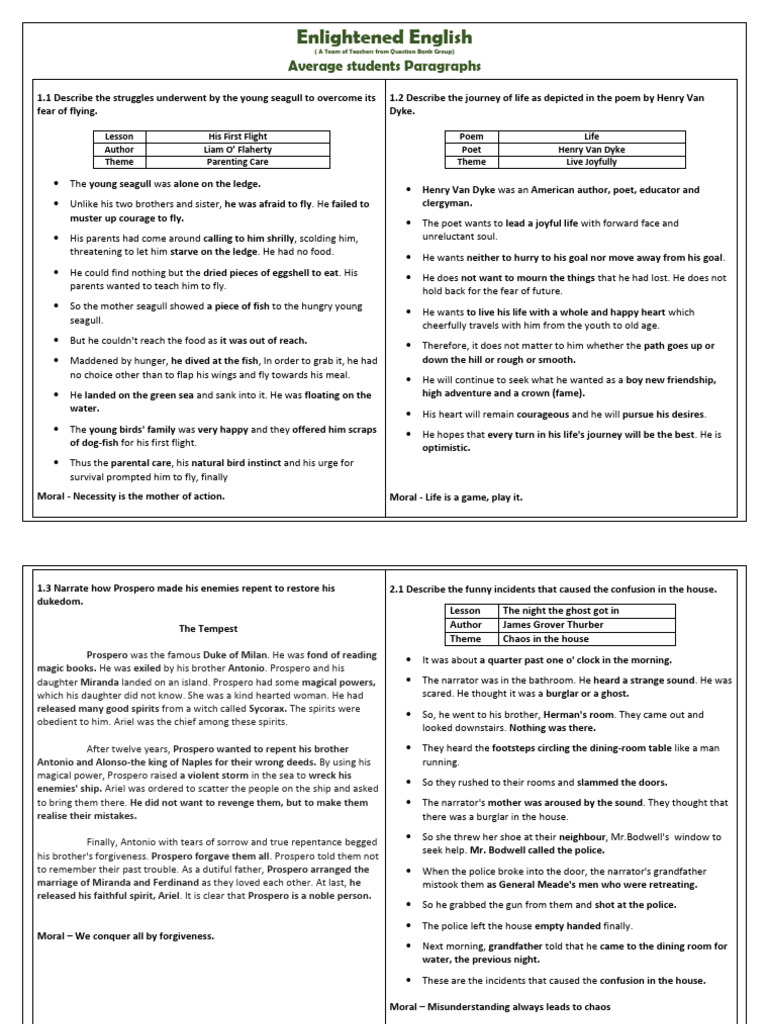 B Team Paragraphs - Enlightened English-2 | PDF | The Tempest