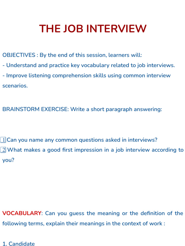 JOB INTERVIEW | PDF | Job Interview | Reading Comprehension