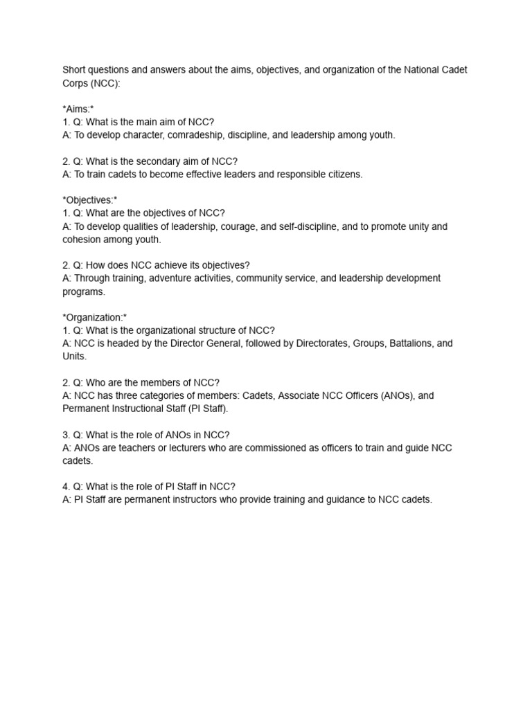 Aims and Objectives of NCC Explained | PDF