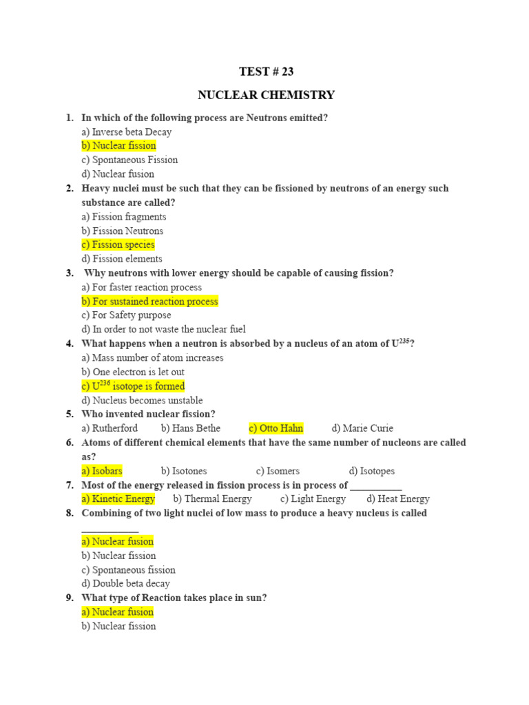 test # 23 key | PDF | Nuclear Fission | Nuclear Physics