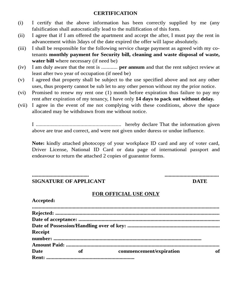 Certification | PDF | Leasehold Estate | Identity Document