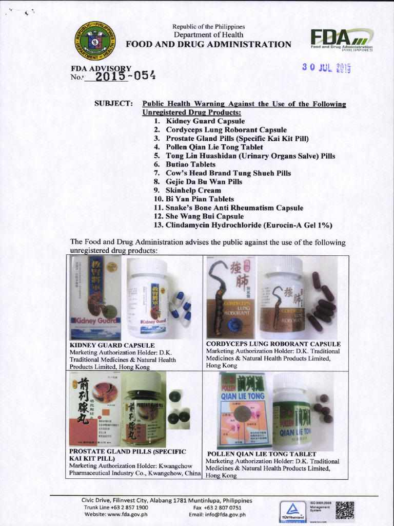 FDA Advisory No. 2015 054 | PDF