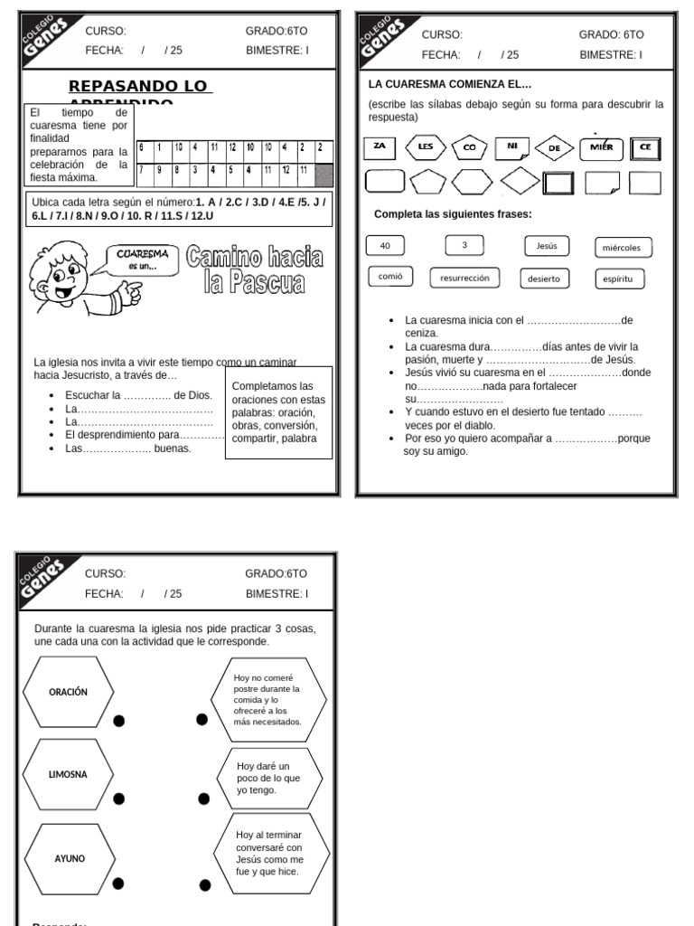 FICHA RELIGIÓN 6TO | PDF | Prestado