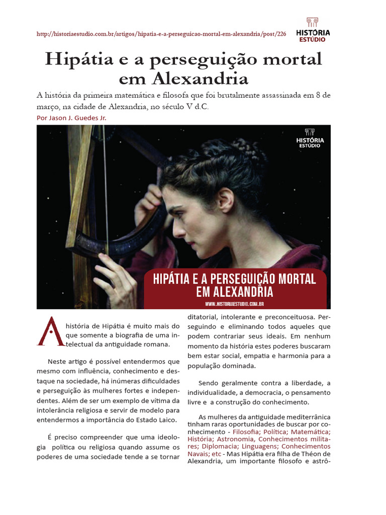 HIPÁTIA E A PERSEGUICÃO MORTAL | PDF | Alexandria | Roma Antiga
