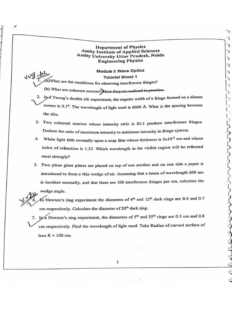 Phy Tutorial Sheet | PDF