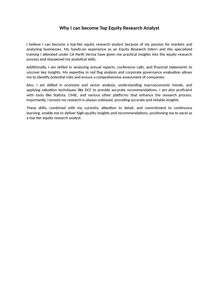 Why I Can Become Top Equity Research Analyst | PDF