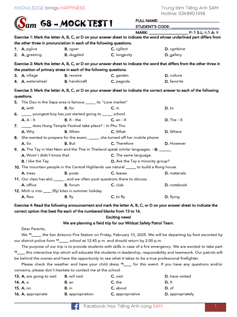 Grade 8 English Review Exercises | PDF