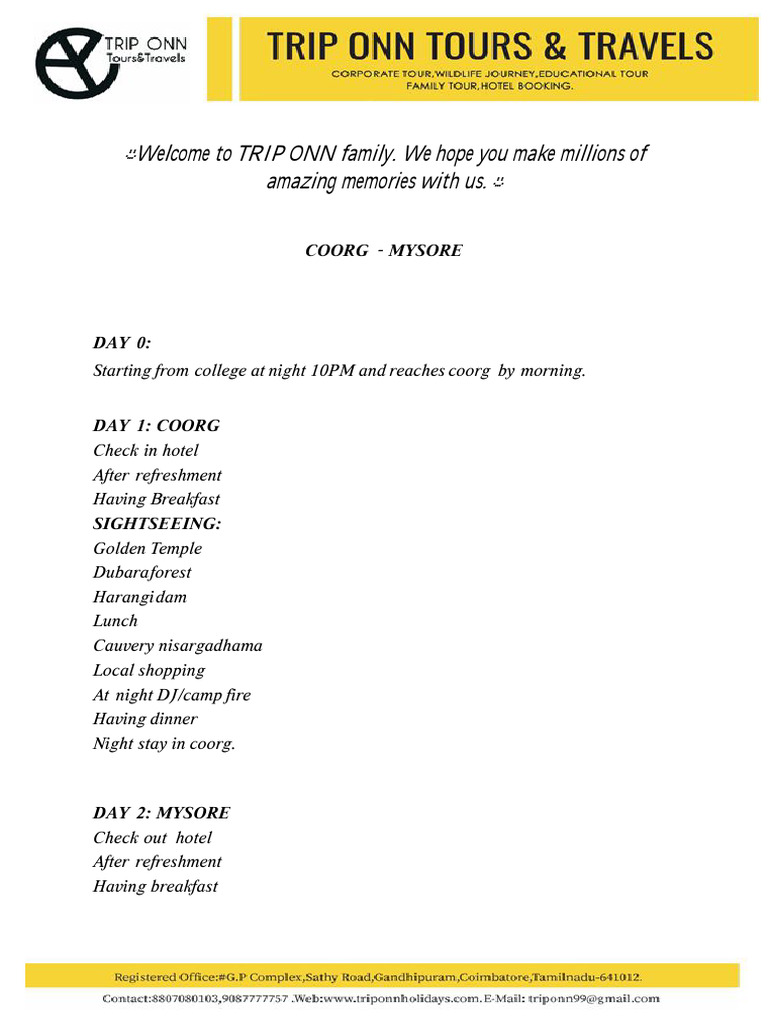 Coorg - Mysore | PDF