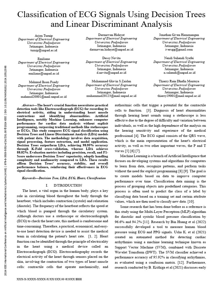 Classification of ECG Signals Using Decision Trees and Linear Discriminant Analysis | PDF ...
