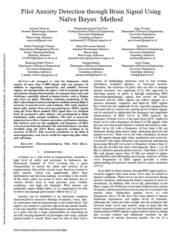 Pilot Anxiety Detection Through Brain Signal Using Nave Bayes Method | PDF | Electroencephalography