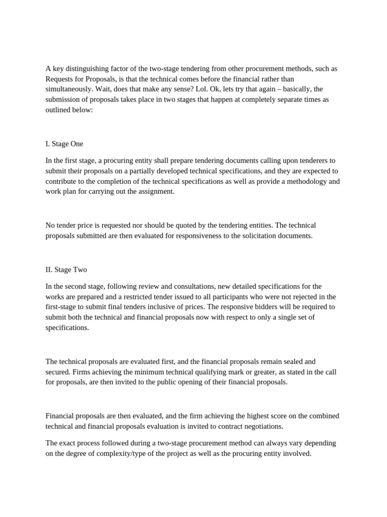 A Key Distinguishing For of Two Stage Tendering | PDF | Specification ...