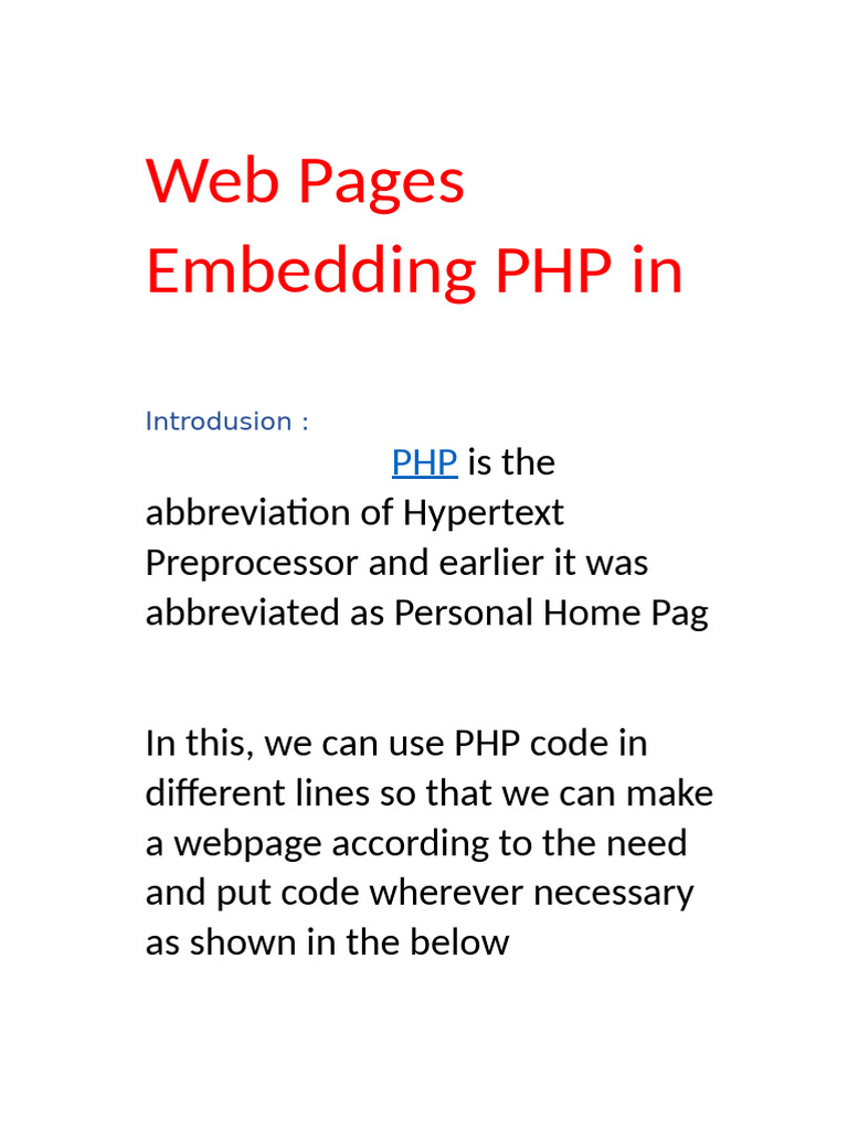 Web Pages Embedding PHP In: Introdusion | PDF