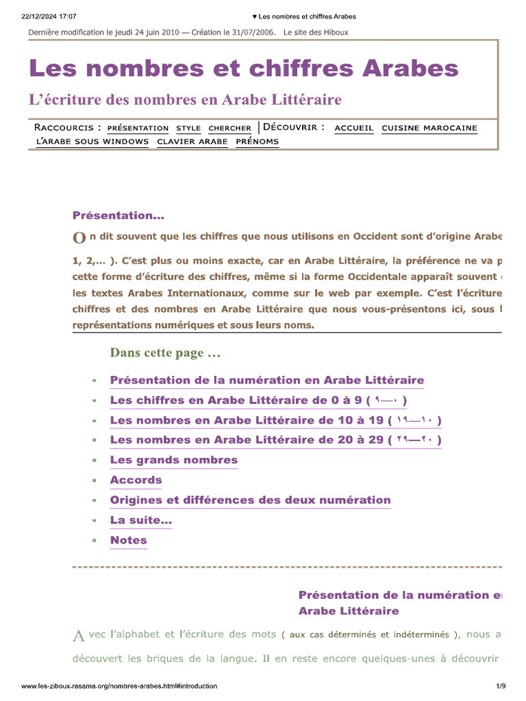 Chiffres Et Nombres en Arabe | PDF