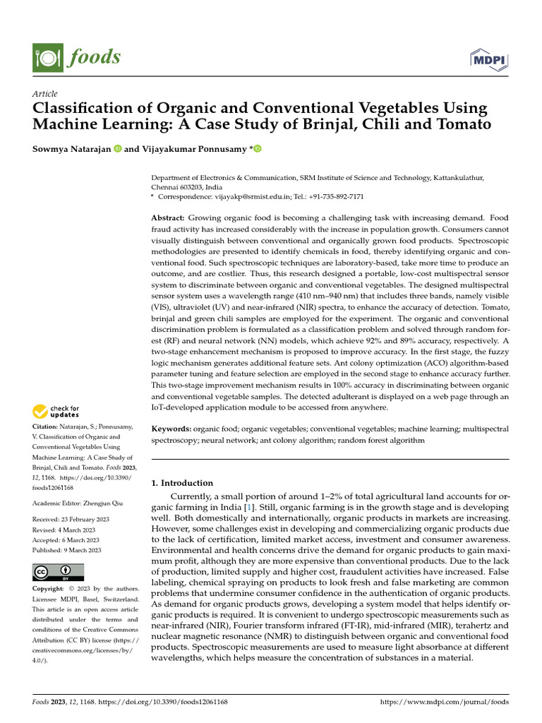 Classification of Organic and Conventional Vegetables Using 198uvzzq ...