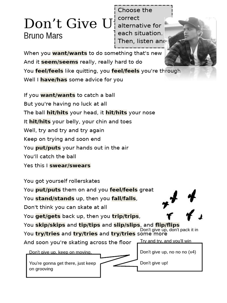 Simple Present Dont Give Up Bruno Mars | PDF