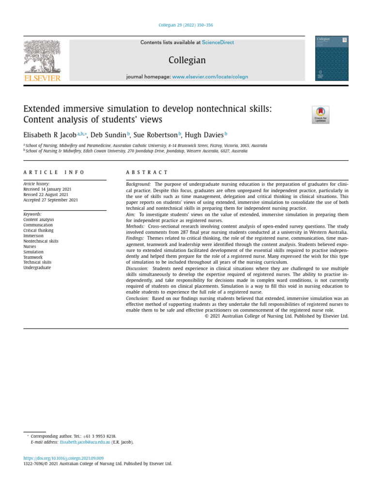 1 s2.0 S1322769621001281 Main | PDF | Nursing | Simulation