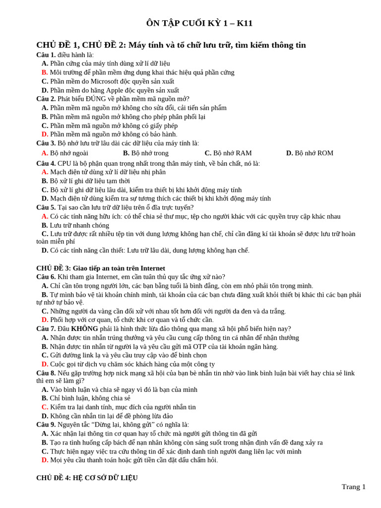 Ôn Tập - k11 | PDF