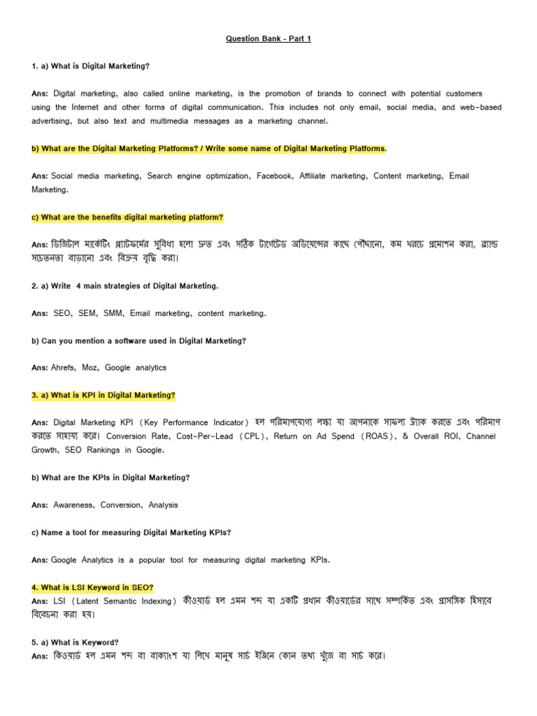 Question Bank - Part 1 | PDF