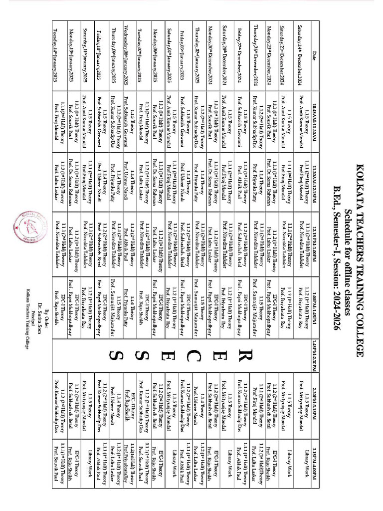 B.Ed. Routine 2024-26, 1st Semester | PDF