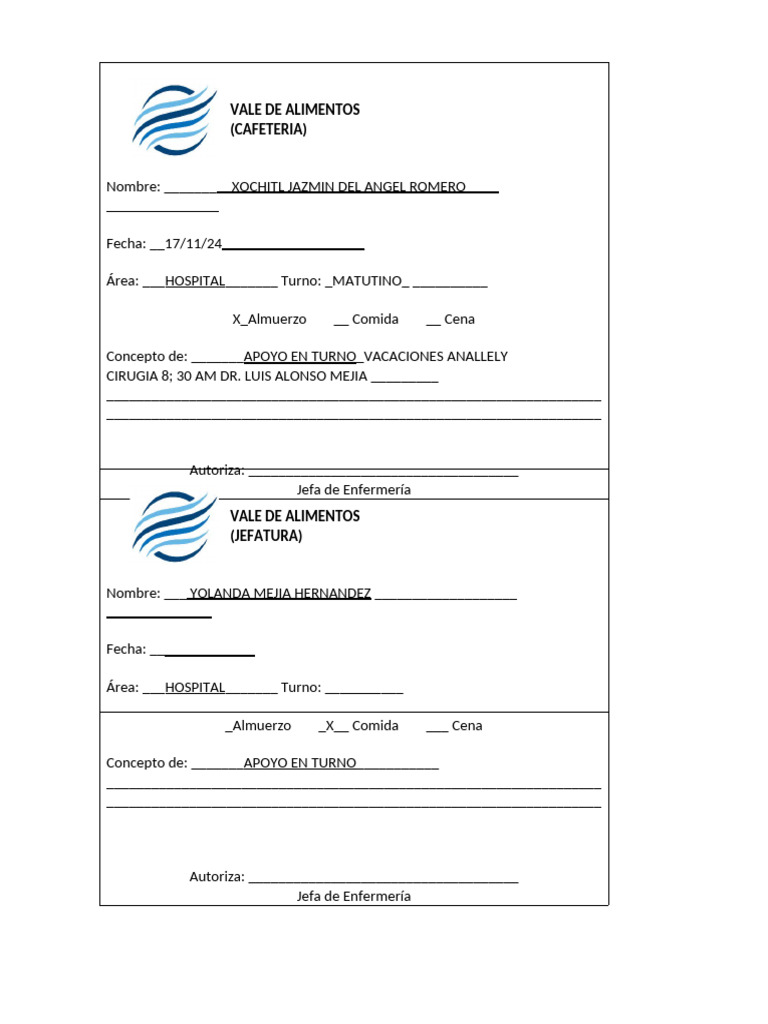 VALE DE ALIMENTOS.docx2022 | PDF