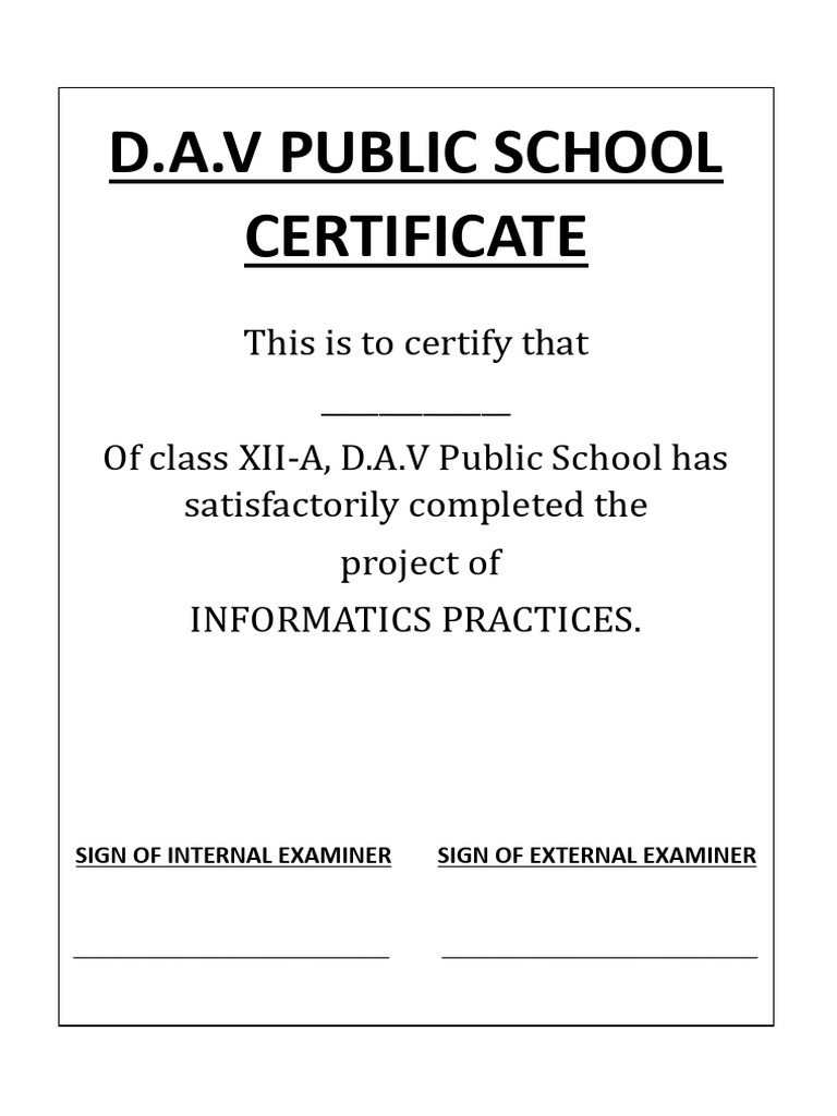 D.A.V Public School Certificate | PDF