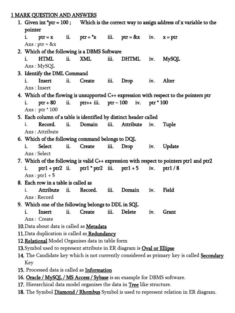 Imp Q & A-2 | PDF | Pointer (Computer Programming) | Databases