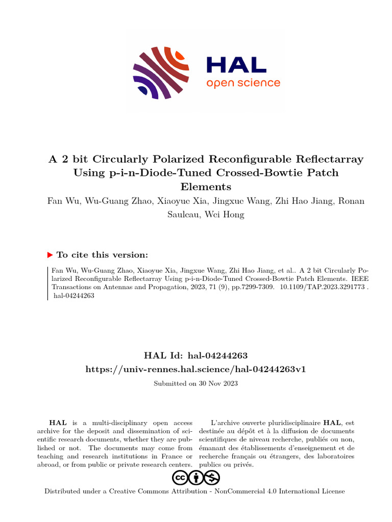 Wu Et Al 2023 A 2 Bit Circularly Polarized Reconfigurable Reflectarray Using Pin Diode