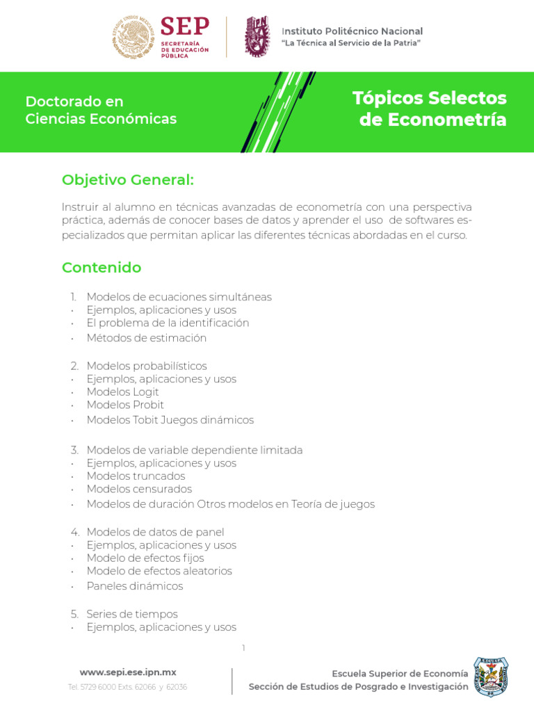 Topicos Selectos Econometria | PDF | Matemáticas Aplicadas | Econometría