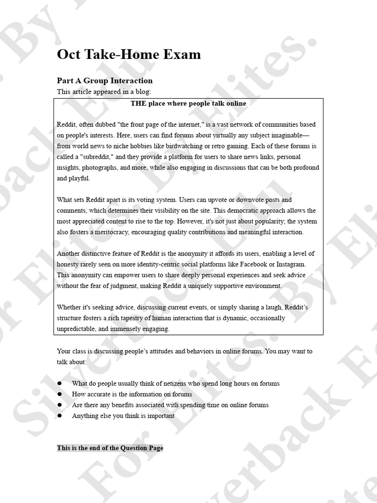 Oct Take Home Exam | PDF | Cyberspace | Human Communication