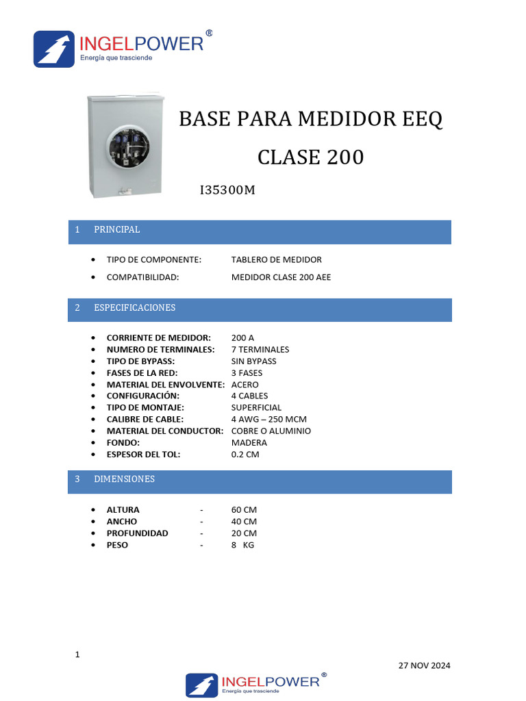 Ficha Tecnica Base para Medidor Eeq Clase 200 | PDF