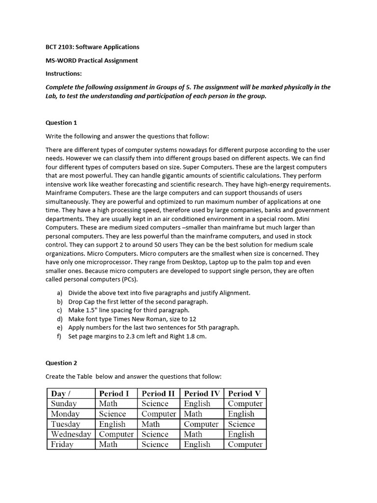 BCT 2103 MS Word Practical Assignment 1 | PDF | Personal Computers | Microcomputers