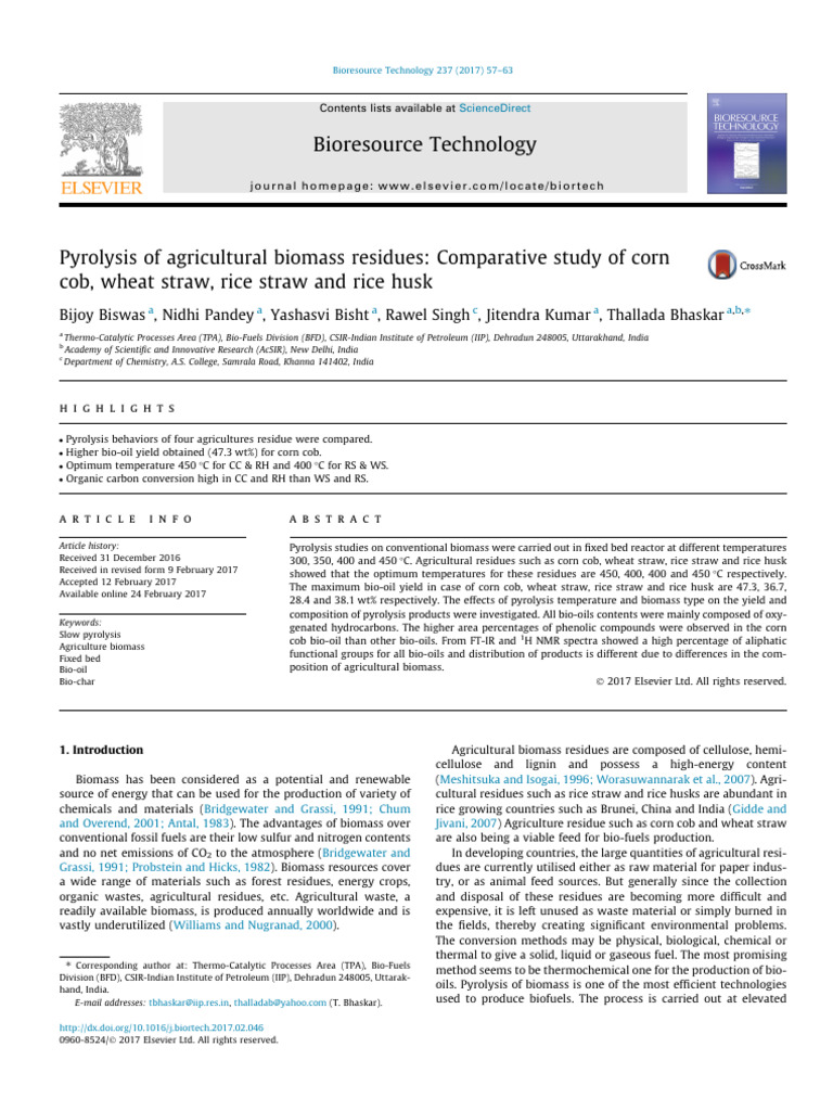 7.Biswas et al. 2017 | PDF | Pyrolysis | Biofuel