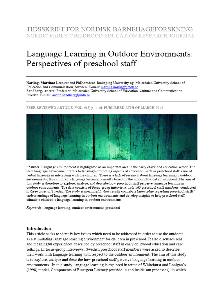 Language Learning in Outdoor Environments (Preschool) | PDF | Focus ...