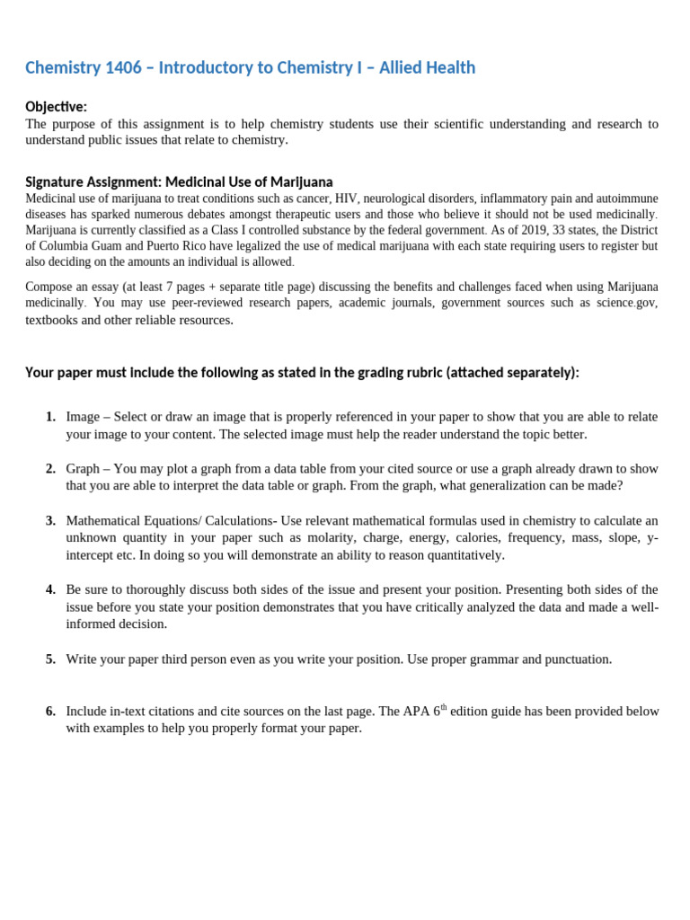 CHEM 1406 Signature Assignment (B) | PDF | Apa Style | Chemistry