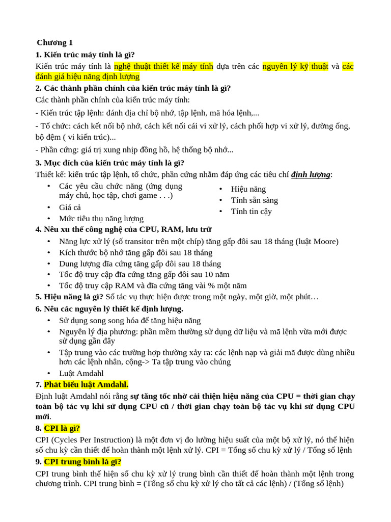 Cau Hoi Ly Thuyet Kien Truc May Tinh on Tap Giua Ki | PDF