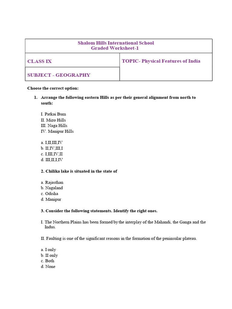 9_GWS_MCQ_Ch2_Geo | PDF | Physical Geography | Geomorphology