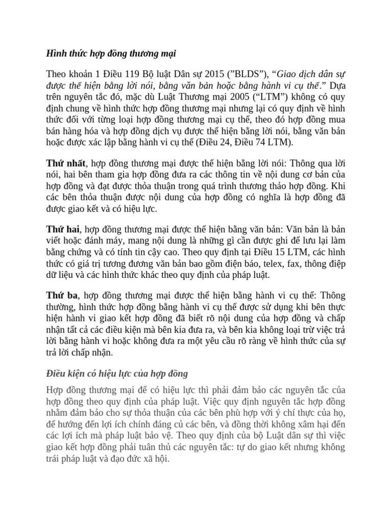 Hinh Thuc Hop Dong Thuong Mai | PDF