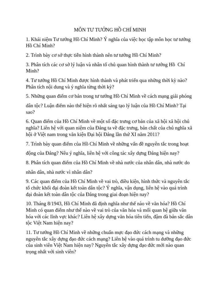 ĐỀ CƯƠNG TTHCM | PDF