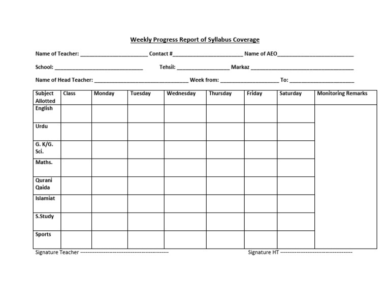 Weekly Progress Report of Syllabus Coverage | PDF