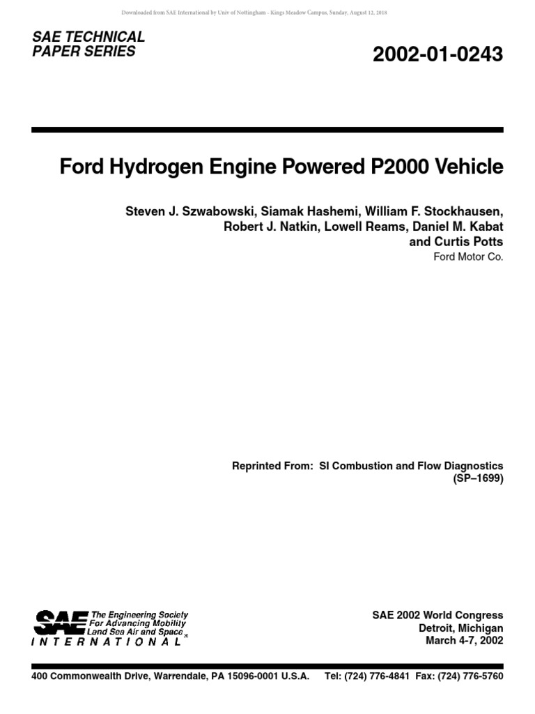 Ford Hydrogen Engine Powered P2000 Vehicle | PDF | Fuel Economy In ...