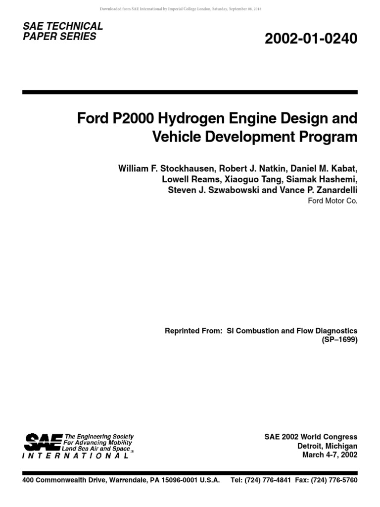 Ford P2000 Hydrogen Engine Design and | PDF | Engines | Fuel Injection